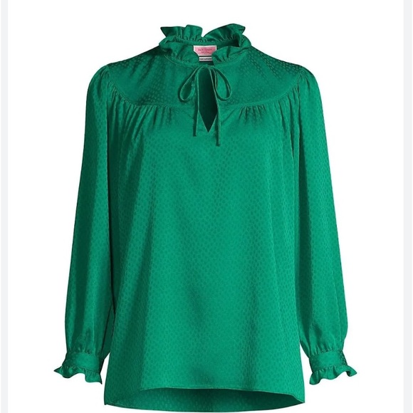 kate spade | Tops | Kate Spade Fluid Jacquard Print Long Sleeve Silk Blouse Smallin Emerald ...